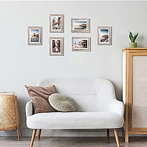 Lavezee 16 Inch Rustic Floating Shelves for Wall Set of 3 and 4x6 Distressed Rustic Picture Frames Set of 6