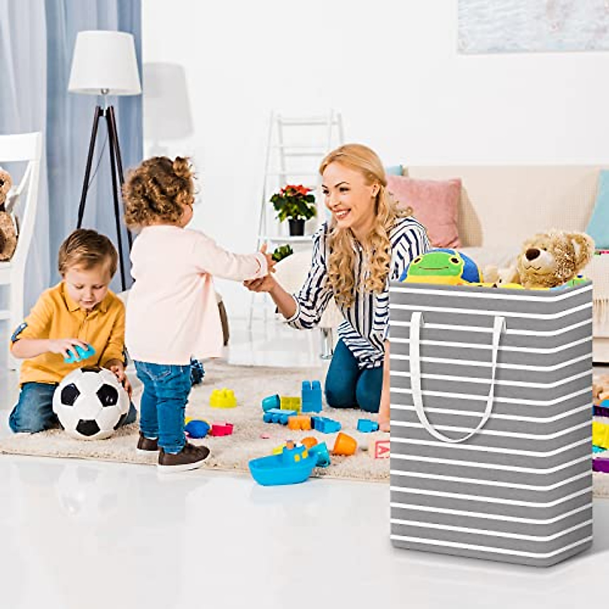 StorMiracle 2 Pack Laundry Basket, 75L Freestanding Laundry Hamper, Foldable & Waterproof Clothes Hamper Laundry Bin with Reinforced Handles for Laundry Room, Bedroom, Living Room, Grey