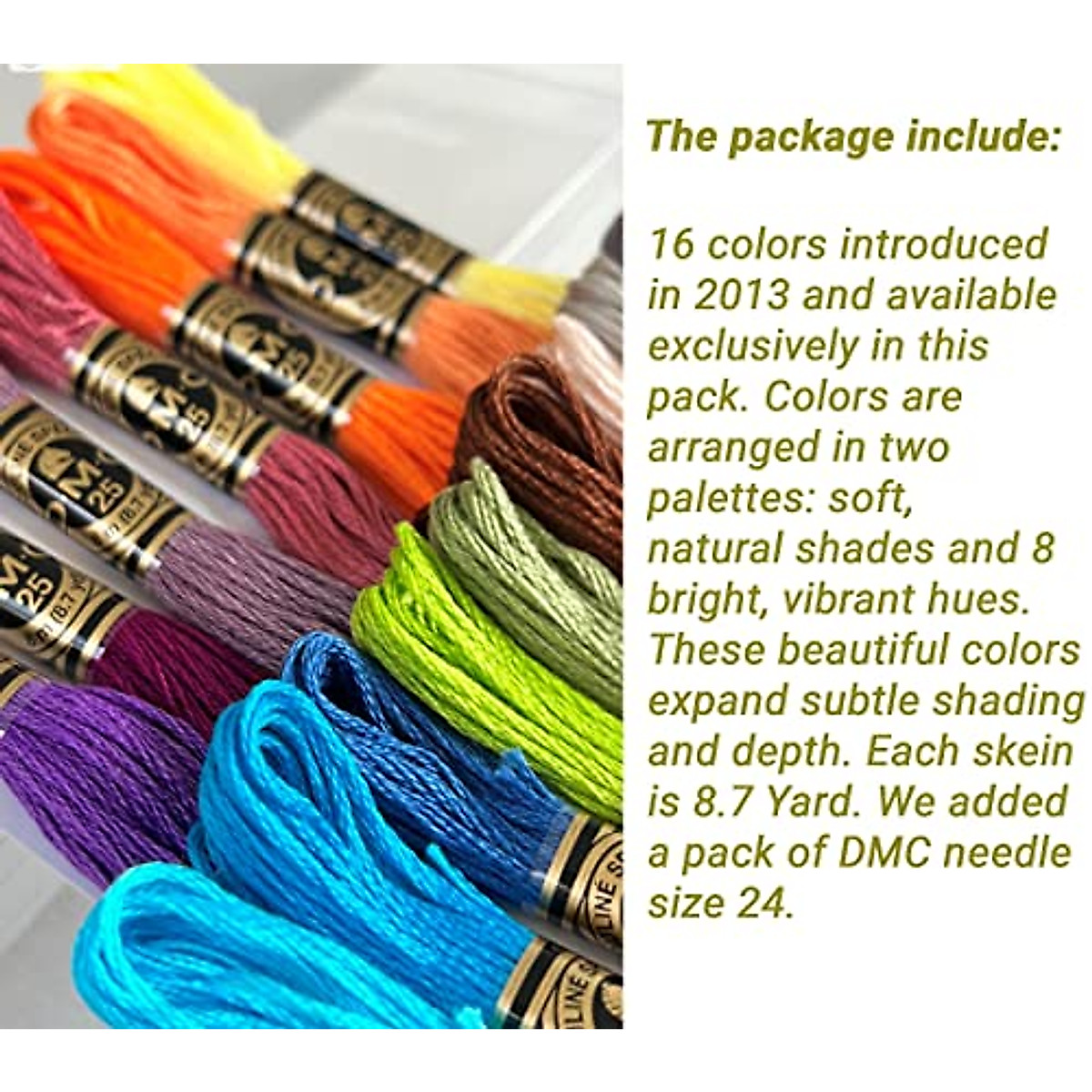DMC Embroidery Floss, DMC Embroidery Thread Pack,Exclusive Colors,Kit Bundle with Cross Stitch Hand Embroidery Needles Size 24.Premium Supplies for Embroidery String,Yarn Set,DMC Cross Stitch Threads