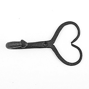 Renovators Supply Black Heart Style Coat and Robe Hooks 4 Inches Long Wrought Iron Powder Coat Finish Key and Towel Wall Mount Metal Hanger Hook Decor Including Complete Mounting Hardware Pack of 2