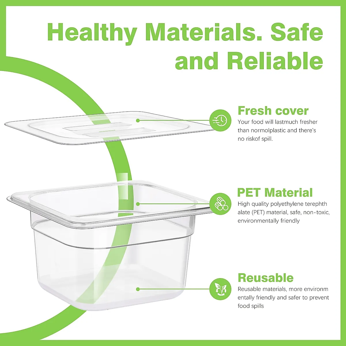 KesaPlan 8 Pack Clear Polycarbonate Food Pans, 1/6 Size 4 Inch Deep Commercial Food Storage Containers, restaurant salad bar containers with lids for Kitchen Restaurant Food Prep