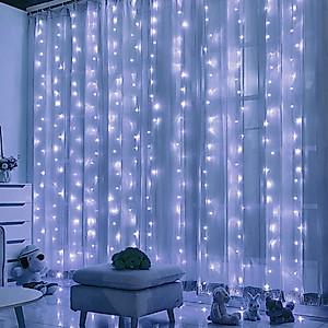 HOME LIGHTING Window Curtain String Lights, 300 LED 8 Lighting Modes Fairy Copper Light with Remote, USB Powered Waterproof for Christmas Bedroom Party Wedding Home Garden Wall Decorations, Cool White
