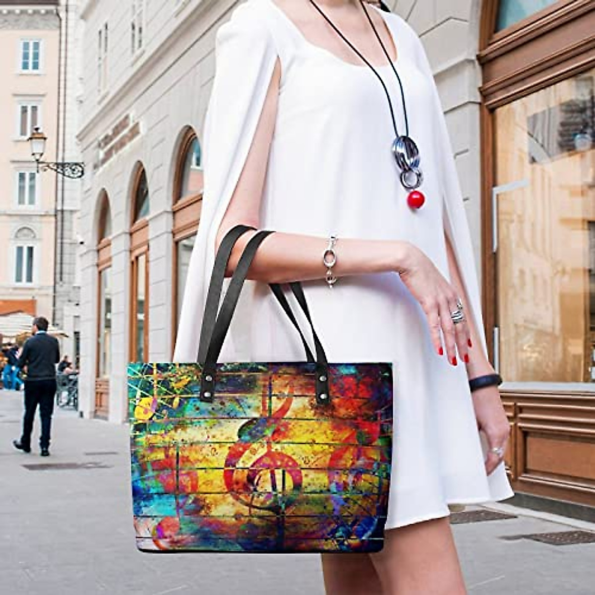 Womens Handbag Music Notes Leather Tote Bag Top Handle Satchel Bags For Lady