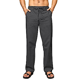 JMIERR Mens Casual Linen Pants Loose Fit Lightweight Elastic Drawstring Trousers Summer Beach Yoga Pant US 38(XL) Dark Grey