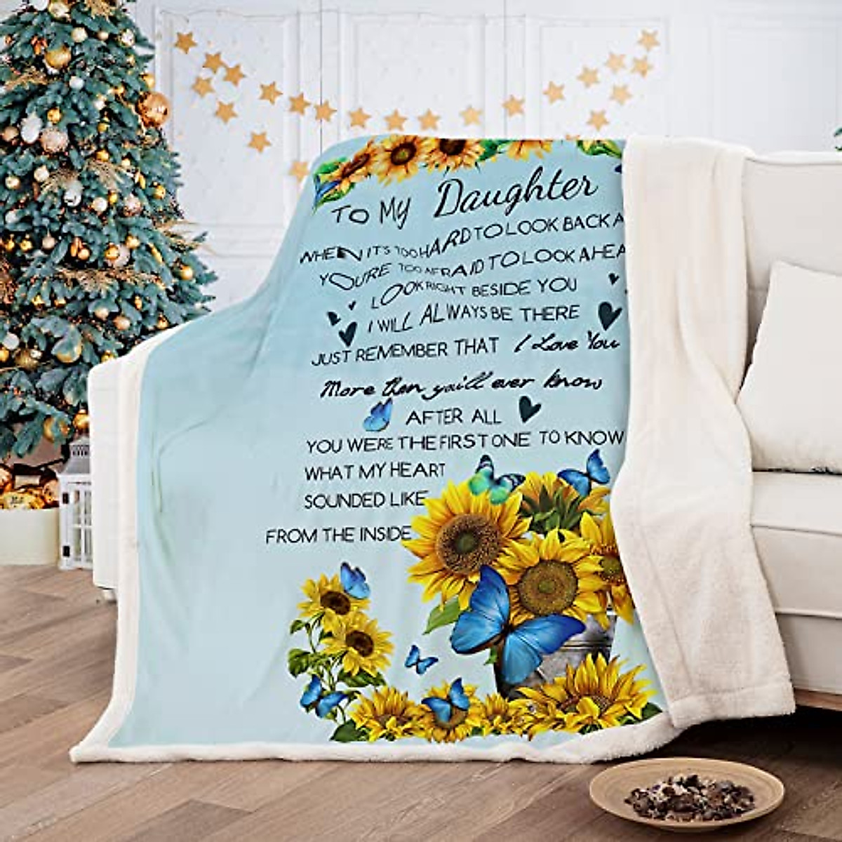 Daughter Gift from Mom Dad Sunflower Blanket to My Daughter Throw Blanket Soft Sherpa Fleece Bed Throw Blanket 50x60 inches