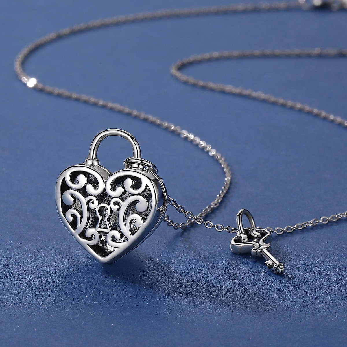 Cuoka Heart Locket Necklace That Hold Two Photos, 925 Sterling Silver Lock and Key Set, Mother Day Anniversary Birthday Gift for Women Girlfriend Daughter with Gift Box (Key & Heart)