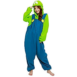 SAZAC Kigurumi Super Mario Bros Luigi - Onesie Jumpsuit Halloween Costume (One Size) Blue/Green