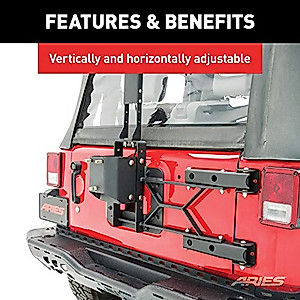 ARIES 2563000 Jeep Wrangler JK Heavy-Duty Adjustable Rear Door Spare Tire Carrier for Up to 37-Inch Wheels