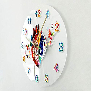 Wall Clocks12 inch Heart Design Anatomy Watercolour Painting Print Acrylic Wall Clock Medical Office Art Decor Cardiovascular Artwork Wall Clock Easy to Read