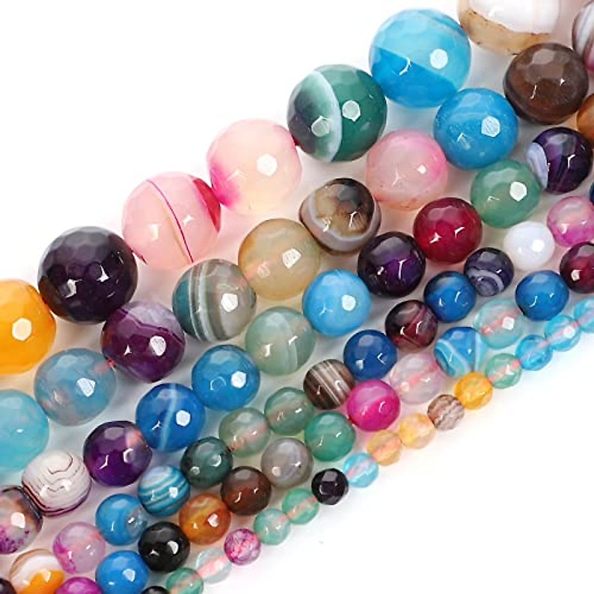 NHBT YU Natural Stone Beads Cut Surface Colorful Striped Agate Loose Beads for Jewelry Making Needlework DIY Bracelet Strand 4-12 MM T87 (Color : H7226, Item Diameter : 10mm About 38 pcs)