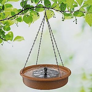 AISITIN Hanging Bird Bath with Solar Fountain Pump, 12" Multi-Functional Basin for Bird Bath, Feeder and Drinking, Solar Powered Water Fountain Pump for Bird Bath