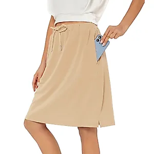 Womens Golf Skirt Athletic Skort Stretchy Knee Length Tennis Skirt with Pockets Plus Size Skorts Skirts for Women Khaki Medium