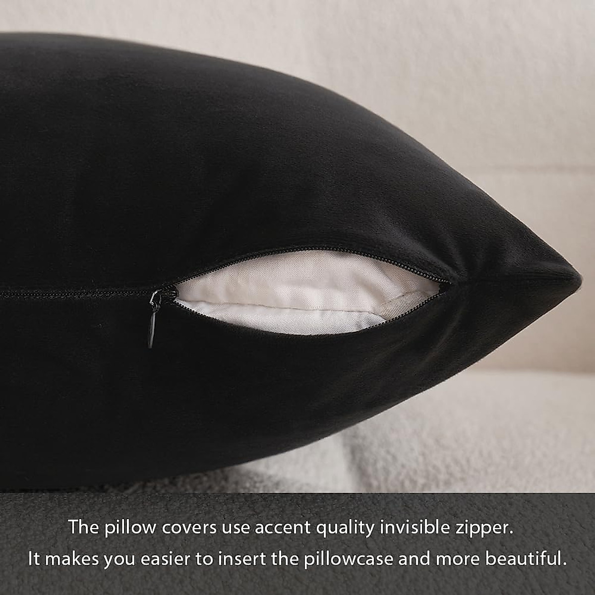MIULEE Pack of 2, Velvet Soft Solid Decorative Square Throw Pillow Covers Set Cushion Cases Pillowcases for Home, Sofa Bedroom Car 18 x 18 Inch 45 x 45 Cm, Black