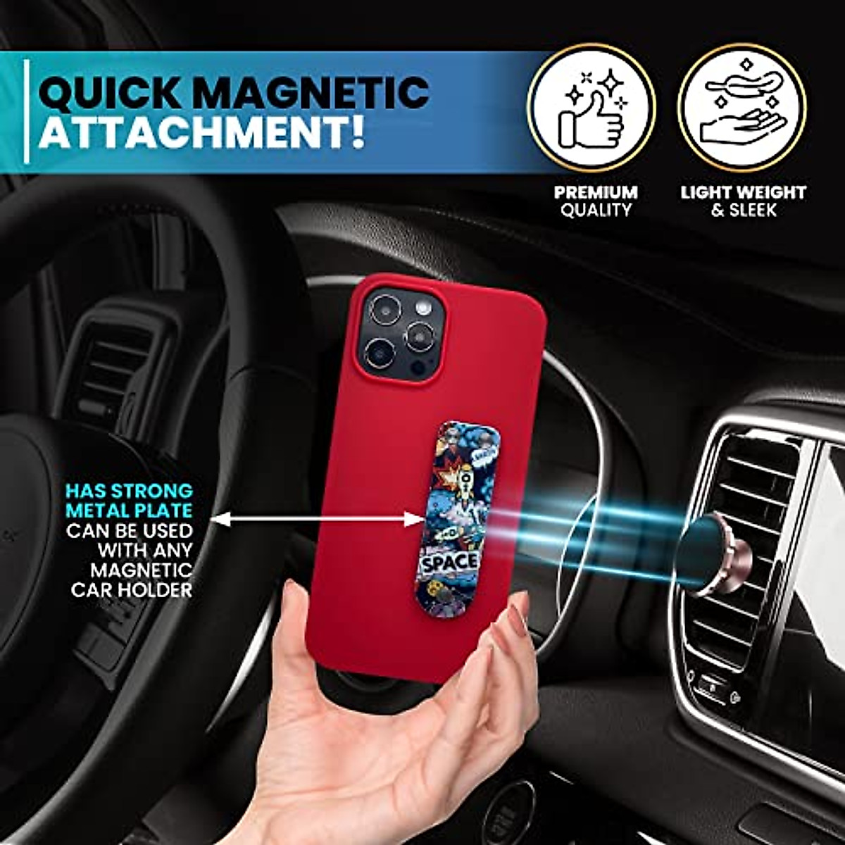 Phone Strap Grip Holder Finger [KN FLAX] Cell Phone Grip Telescopic Phone Finger Strap Stand Universal Finger Kickstand for Most Smartphones (Black)