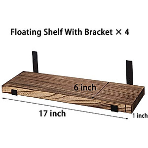 HXSWY Rustic Wood Floating Shelves for Wall Farmhouse Wooden Wall Shelf for Bathroom Kitchen Bedroom Living Room Set of 4 Light Brown