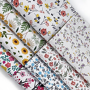 HYANG 8 PCS A4 Small Floral PU Faux Leather Sheets 8"x 11.81" (21 cm X 30 cm), Faux Leather Fabric Very Suitable for Leather Earrings, Bows, Handbag, Sewing, Crafts Making