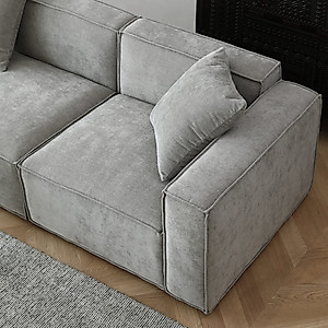 Acanva Luxury Modular Sectional Living Room Sofa Set, Modern Minimalist Style Couch with Ottoman and Chaise, U-Shape, Chenille Grey