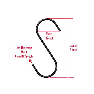 ZANQU 4-inch Extra Heavy Duty S Hooks, Stainless Steel Hanging Hanger for Pan Pot Holder Rack Clothes Towel Bag Robe Plant Solar Light (Black, 4in-10Pack)