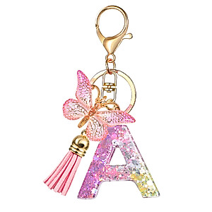 GIFTOXO Letter Keychains for Women and Girls, Key Chains for Car Keys, Cute & Pink Keychain Accessories for Backpack, Wallet-A