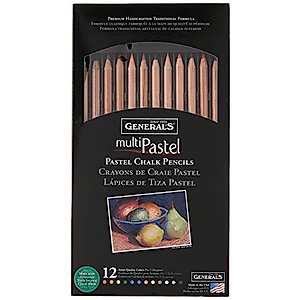 General Pencil 4400-12A General's Pastel Chalk Pencils, 12 Colors, Multicolor, 7 x 1/4 x 1/4 in