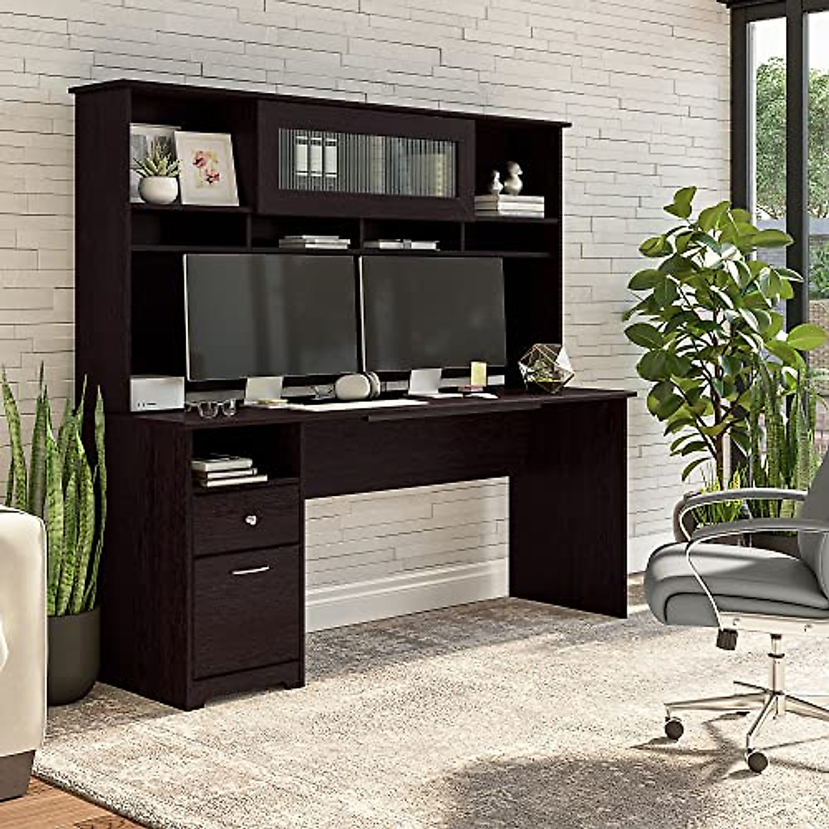 Bush Furniture Cabot 72W Computer Desk with Hutch and Drawers in Espresso Oak