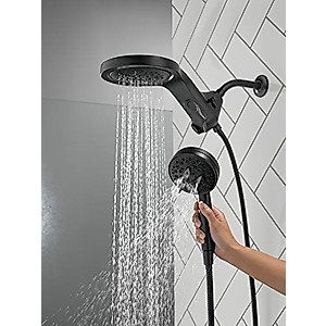 Delta Faucet HydroRain 2-in-1 Matte Black Rain Shower Head with 5-Spray In2ition Dual Shower Head with Handheld Spray, H2Okinetic Matte Black Shower Head with Hose, Matte Black 58680-BL25