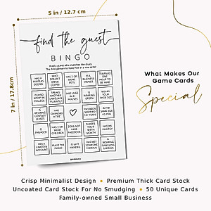 Find The Guest Bingo Game Cards, Baby Shower Bingo Game, Bridal Shower Games, Wedding Bingo, 50 Unique Cards, Minimalist