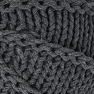 Christopher Knight Home Agatha Knitted Cotton Pouf, Dark Grey Small