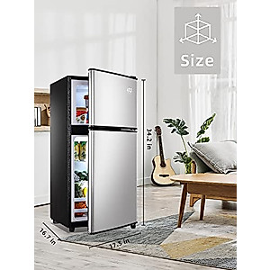 KRIB BLING 3.5 Cu.ft Retro Mini Fridge with Freezer - Compact Refrigerator for Home, Office, Dorm, or RV with Adjustable Mechanical Thermostat and 2-Door Design, Silver
