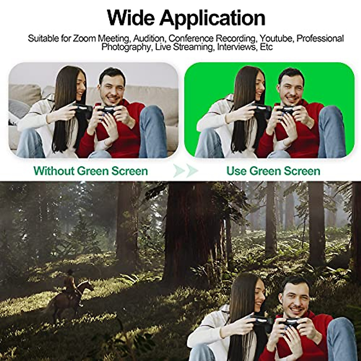 EMART Green Screen Backdrop with Stand, 5x7 ft Collapsible Greenscreen with Portable T-Shaped Background Support Kit, 5x8.5 ft Adjustable Stand for Streaming, Gaming, Zoom