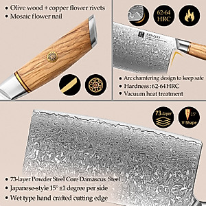 XINZUO Cleaver Knife 7.5 Inch, 73 Layer Damascus Steel Powder Steel Core Chinese Chef's Knife, Multifunction Vegetable Meat Slicing Knife with Olive Wood Handle -Lan Series
