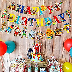 Circus Happy Birthday Banner Carnival Party Banners Circus Birthday Party Decorations 3Pcs Circus Theme Hanging Cutouts Banner for Carnival Baby Shower Supplies