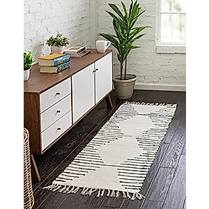 Unique Loom Chindi Cotton Collection Area Rug - Briah (2' 7" x 13' 1" Runner, White/ Black)