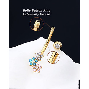 Melighting Solid Gold Belly Button Ring Gold Flower Belly Ring Clear CZ 9K Gold Belly Piercing Jewelry 14G Navel Ring for Women