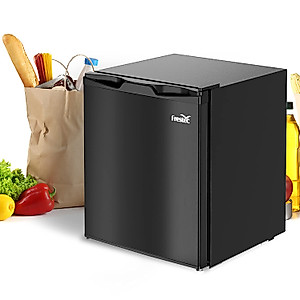 Frestec 1.7 Cu.Ft. Mini Fridge with Freezer, Energy Saving, Reversible Doors, 37 dB, 6 Adjustable Mechanical Thermostat for Bedroom, Office, Dorm, Black