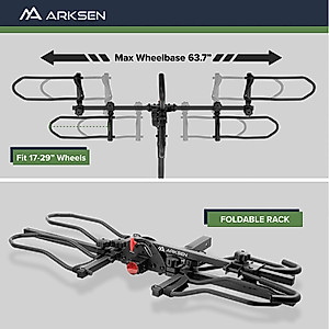 Arksen 2" Hitch Mounted Rack Smart Tilting 2-Bike Platform Style Carrier for Standard, Fat Tire, and Electric Bicycles -150 lbs Heavy Weight Capacity