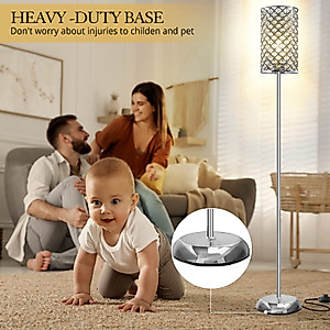 GyroVu Crystal Floor Lamp, Elegant Standing Lamp Modern Floor Lamp Silver Finish Tall Pole Lamp Accent Light with On/Off Foot Switch for Living Room, Girl Bedroom, Dresser, Office