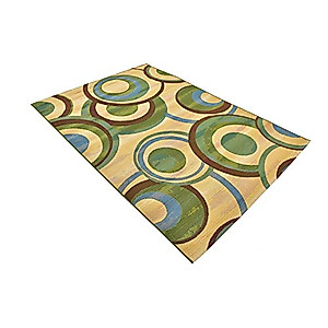 Unique Loom Modern Collection Contemporary, Circles, Abstract, Bright Colors, Indoor and Outdoor Area Rug, 5' 3" x 8' 0", Beige/Green