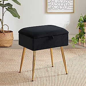 Soohow Vanity Chair Storage Vanity Stool Ottoman Foot Rest, Makeup Vanity Stool with Gold Hot Stamping, Vanity Chair for Makeup Room, Foot Stool for Living Room, Bedroom, Storage Ottoman，Metal Legs