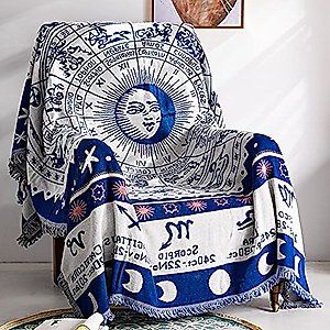 LOERCCE Cotton Throw Blanket ​for Couch Sofa Celestial Constellation 50" X 70"