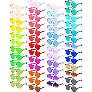 Xuhal 50 Pairs Colored Sunglasses Rimless Round Party Sunglasses Frameless Colored Glasses Transparent Candy Color Tinted Eyewear for Women Men Girls Adults