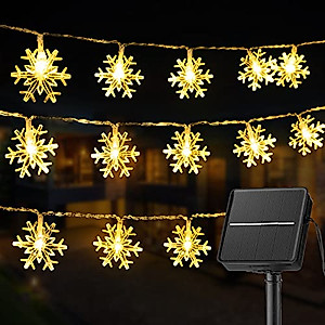 Solar Snowflake String Lights Outdoor Waterproof 100 Led 32.9 Feet Fairy Lights with 8 Lighting Modes for Wedding, Party, Garden, Patio, Yard, Home (Warm White)