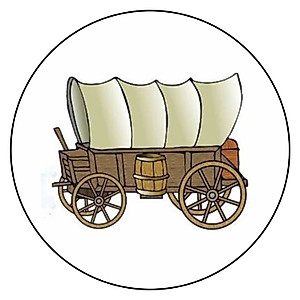 48 pcs Western Covered Wagon​​​​​​​​​​ Stickers Envelope Seals Labels Round Tags, Stamps Sticker for Gift Cards, Envelopes, Boxes for Holiday, Birthday, Christmas