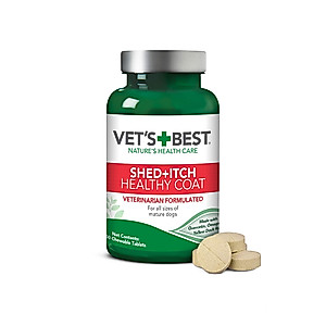 Vet's Best Healthy Coat Shed & Itch Relief Dog Supplements | Relieve Dogs Skin Irritation and Shedding Due to Seasonal Allergies or Dermatitis | 50 Chewable Tablets