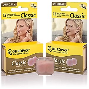 2 Pack of Ohropax Reusable Wax/cotton Ear Plugs (24 Plugs Total) with Clear Carrying Case