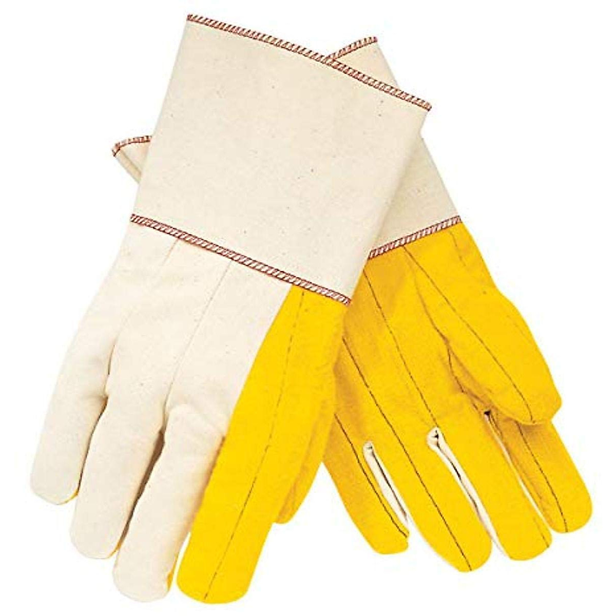 MCR Safety 8516G Gold Palm Chore Glove with 5" Gauntlet Cuff, Large, White/Yellow (Pack of 12)