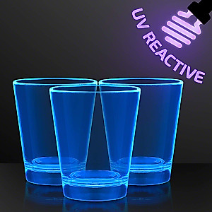 FlashingBlinkyLights 1.5 oz. Neon Blue Glow Shot Glasses, UV Reactive (12 pack)