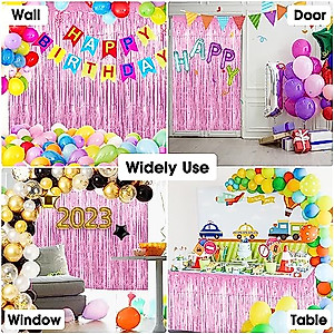 Fringe Backdrop, Pink Backdrop, Foil Fringe Curtains, 3 PCS 3.3x6.6ft Tinsel Curtain Backdrop Streamers for Valentine's Day Birthday Wedding Bachelorette Party Supplies Graduation Decorations