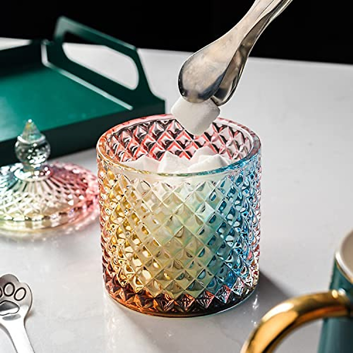 R FLORY 10+24 oz Glass Jars Set of 2 Bathroom Canisters Storage Organizer Cute Qtip Holder Vanity Canister with Lid Cotton Swabs Storage (Amber)