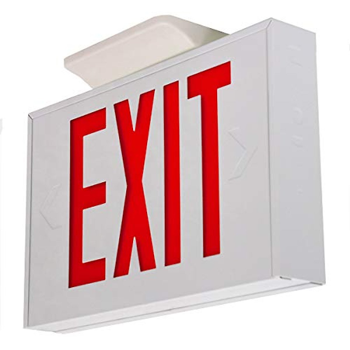 LFI Lights | Steel Red Exit Sign | White Housing | All LED | Hardwired with Battery Backup | Optional Double Face and Knock Out Arrows Included | UL Listed | EXST-R